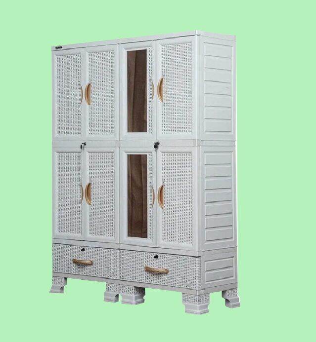 NAPOLLY LEMARI PAKAIAN PLASTIK 4 PINTU ROTAN KACA GANTUNG CABRO 466 ...