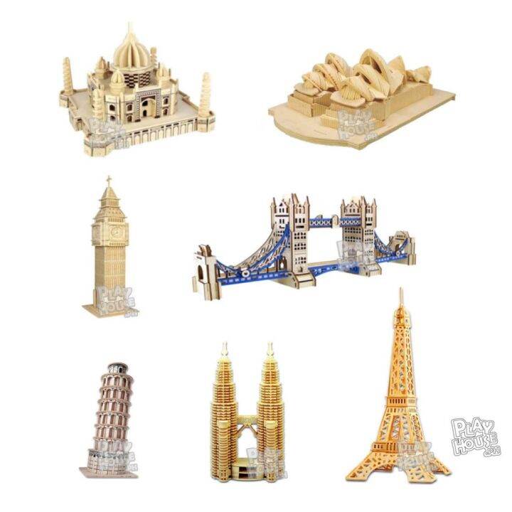 3D Wooden Puzzle Puzzles Landmarks of the World DIY Wood Craft ...