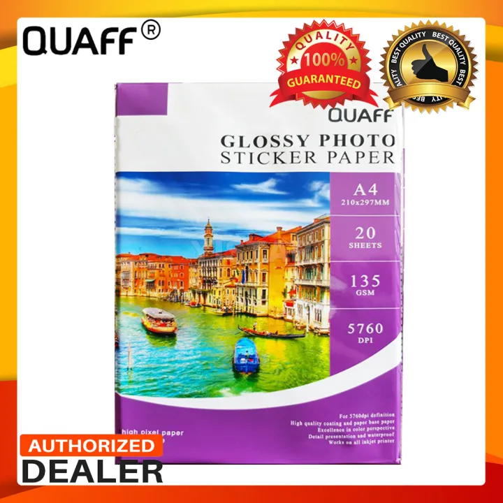 QUAFF Glossy Photo Sticker Paper Size: A4 135GSM 20Sheets | Lazada PH