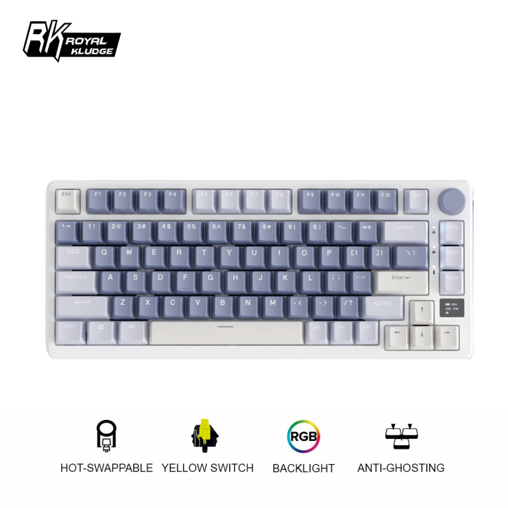 RK Royal Kludge RKM75 Mechanical Keyboard 2.4GHz Wireless Bluetooth USB-C Wired Gaming Keyboard ...