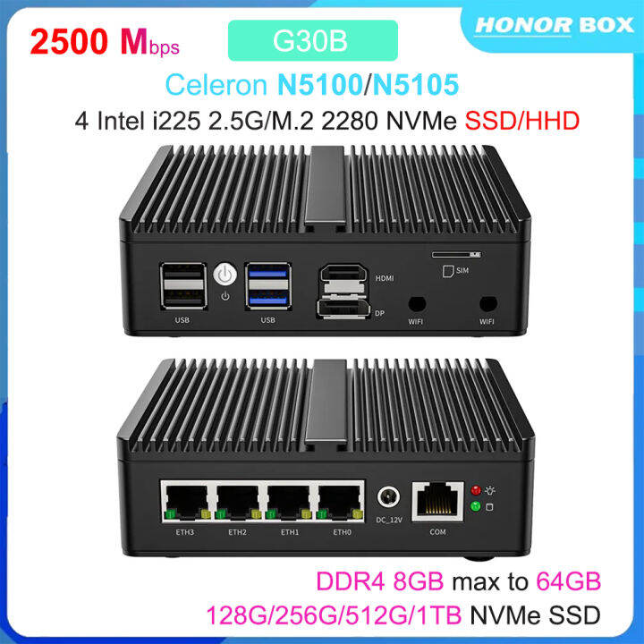 G30B 11th Gen N5105 Soft Router 4 Intel i225 2.5G LAN pfSense Firewall ...