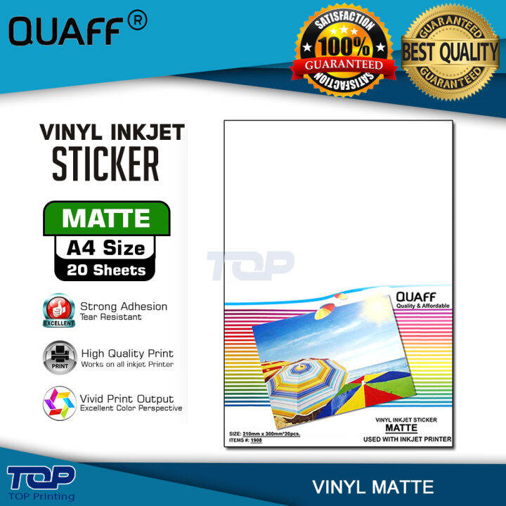 Quaff Matte Vinyl Inkjet Sticker Size: A4 20Sheets for Inkjet Printer ...