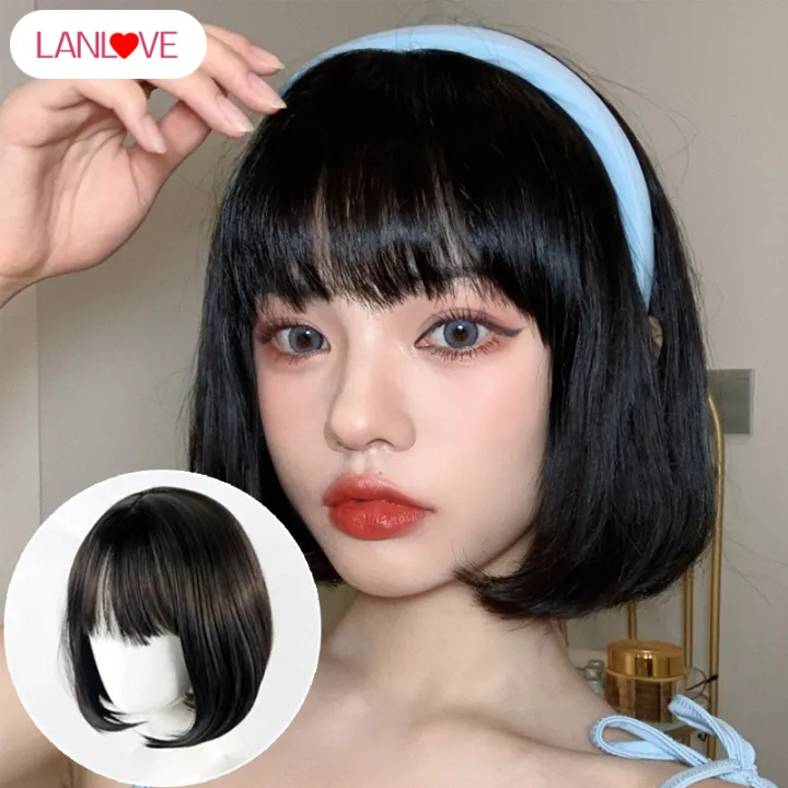 LANLOVE วิกผมสั้นตรงสำหรับผู้หญิง,วิกผมแฟชั่นธรรมชาติวิกผมสำหรับใส่ทุกวันวิกผมผู้หญิงทรงบ็อบสั้น ...