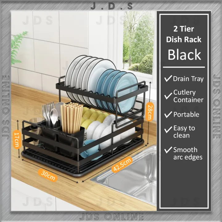 🌟READY STOCK🌟2 Tier Rak Pinggan Drainer Tray Stainless Steel Kitchen ...