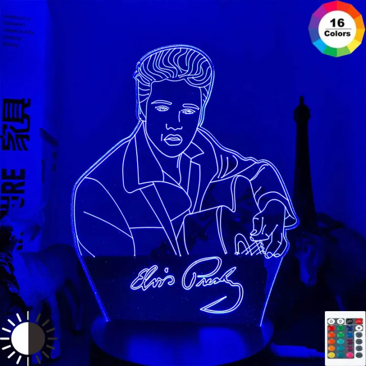 E Lvis P Resley รูปไฟกลางคืน Led 16เปลี่ยนสี3D กลางคืนบ้านนอกแมว ...