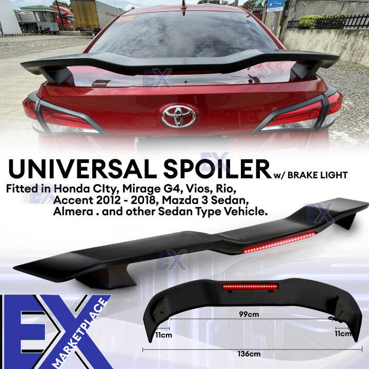 Universal Spoiler [ Black / Unpainted ] for Honda City, Vios, Mirage G4 ...
