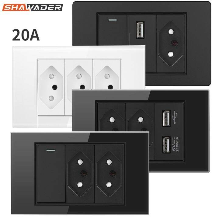 ☃ 20A Brazil Plug Power Wall USB Socket Tomada Pressure Switch Plastic ...