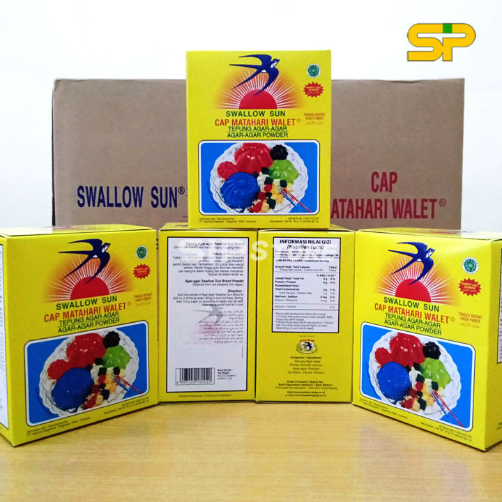 (1 Box) Tepung Agar-Agar Plain 7gr Swallow Sun Cap Matahari Walet Agar ...