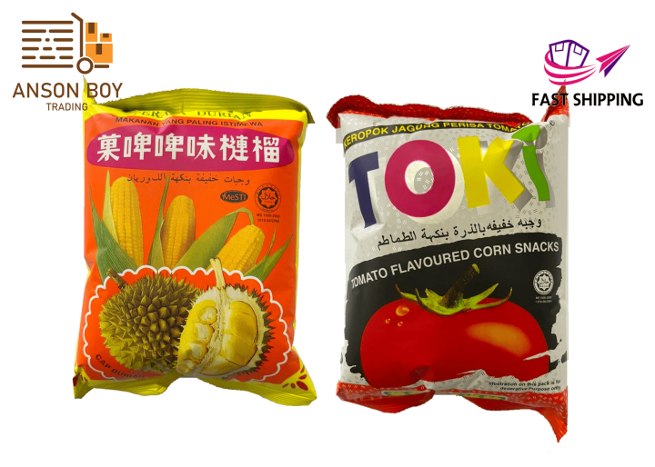 [READY STOCK] POPCORN DURIAN FLAVOURED CORN SNACK / TOKI TOMATO SNACK ...