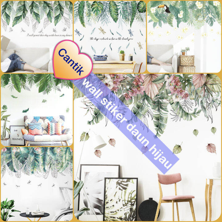 wallstiker motif macam macam daun salur besar daun dan bunga , daun dan burung beo hiasan ...