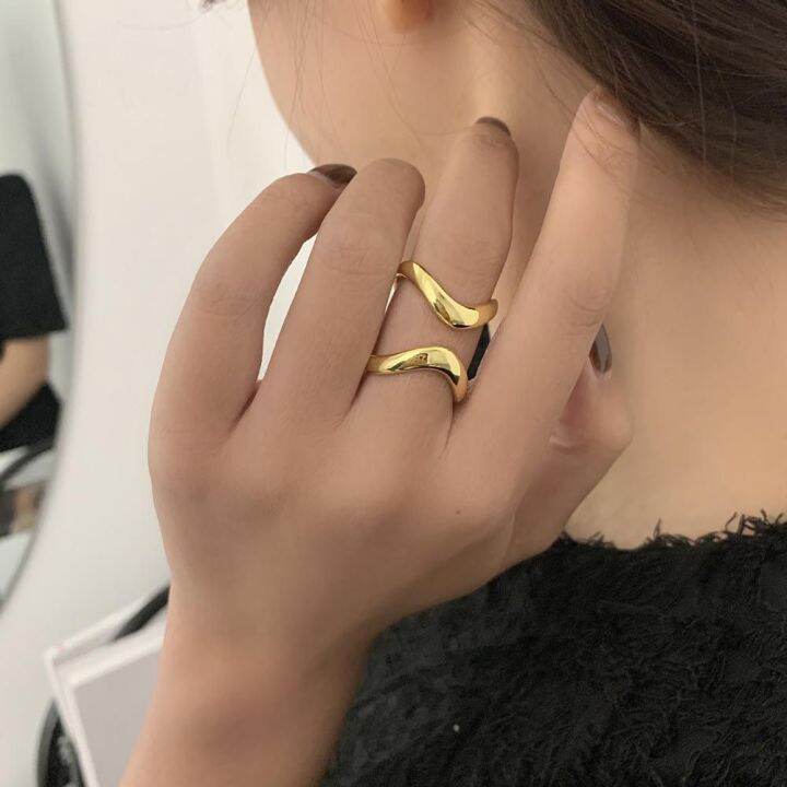 JPTD Trendy Adjustable For Girls Vintage Personality Temperament Korean Finger Rings Wave Women ...