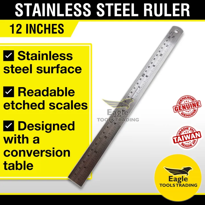 Ruler 12 inch Steel Stainless Traditional with measuring conversion ...