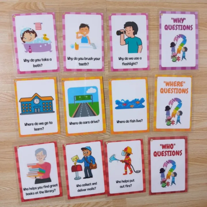 WH questions speech and vocabulary flash cards 100 pcs laminated ...