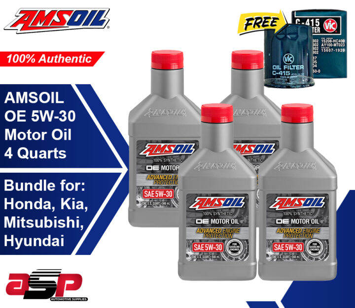 AMSOIL OE Synthetic Motor Oil Gasoline Engine 5w-30 4 Quarts Bundle for ...