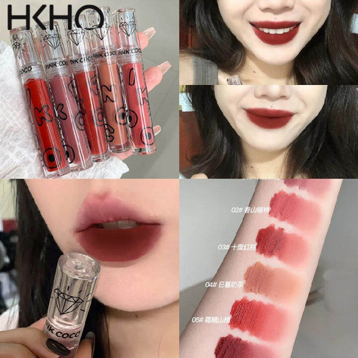 HKHO ลิปสติกลิปสติกเนื้อโคลนเพื่อความขาวของคงทนผ้ากำมะหยี่เนื้อด้านลิป ...