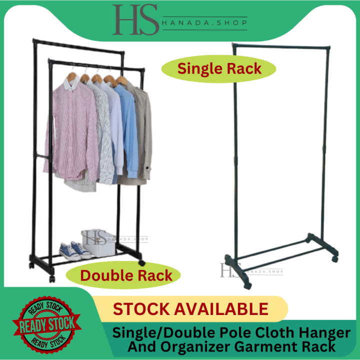 HS READYSTOCK Single/Double Pole Cloth Hanger And Organizer Garment ...