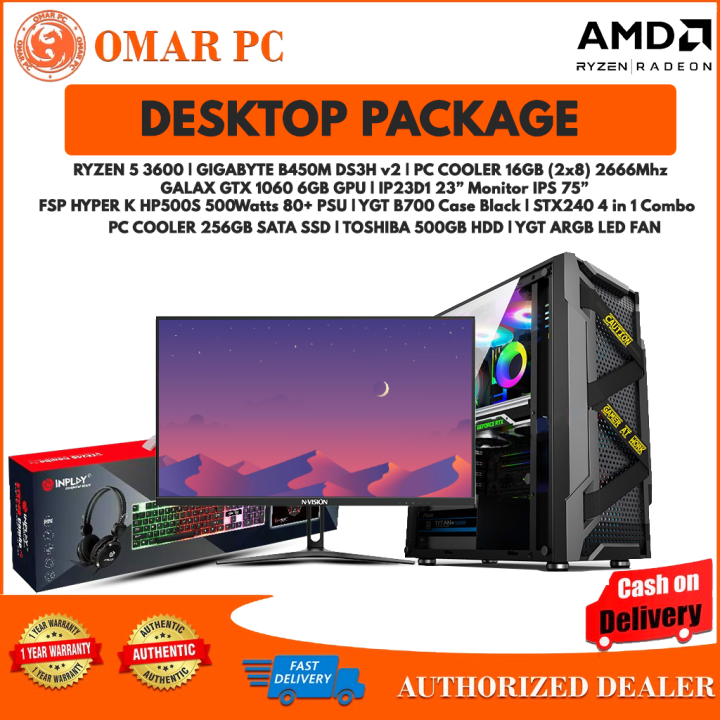 GAMING COMPUTER SET [RYZEN 5 3600][B450M MOTHERBOARD][ GALAX GTX1060 ...