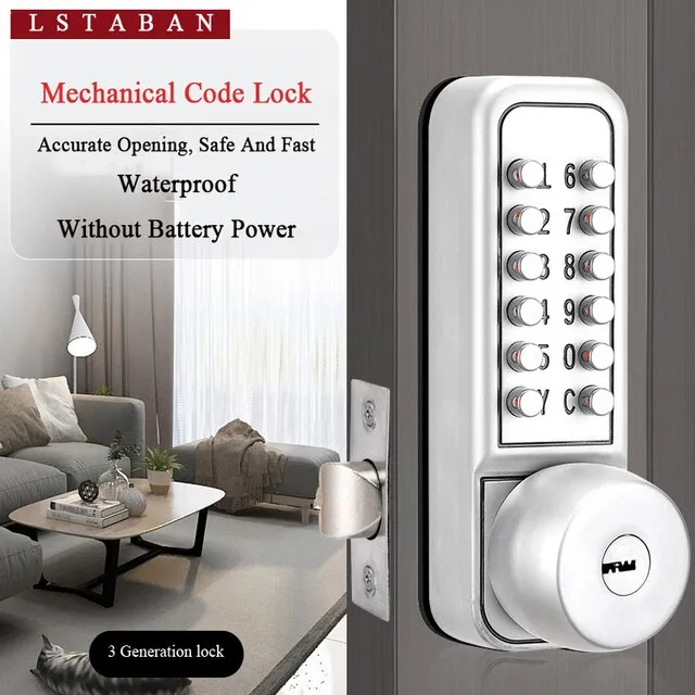 LSTABAN Waterproof Mechanical Digital Key Door Lock Push Button Keypad ...
