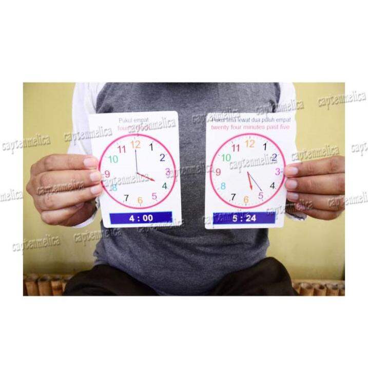 Kartu Flash Card Mengenal Waktu Jam Kartu Bergambar Belajar Membaca ...
