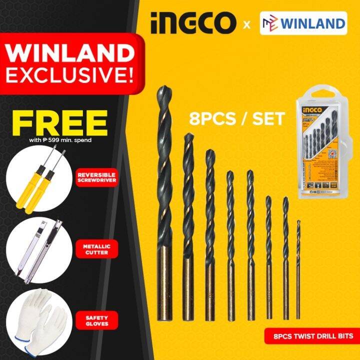 INGCO by Winland 8 PCS HSS Barena Twist Bit Bits Set for Metal Use ...
