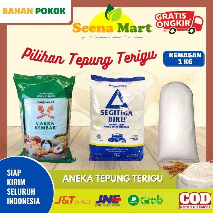 Tepung Terigu Terigu Segitiga Biru 1 kg Bogasari Kiloan Cakra Kembar ...