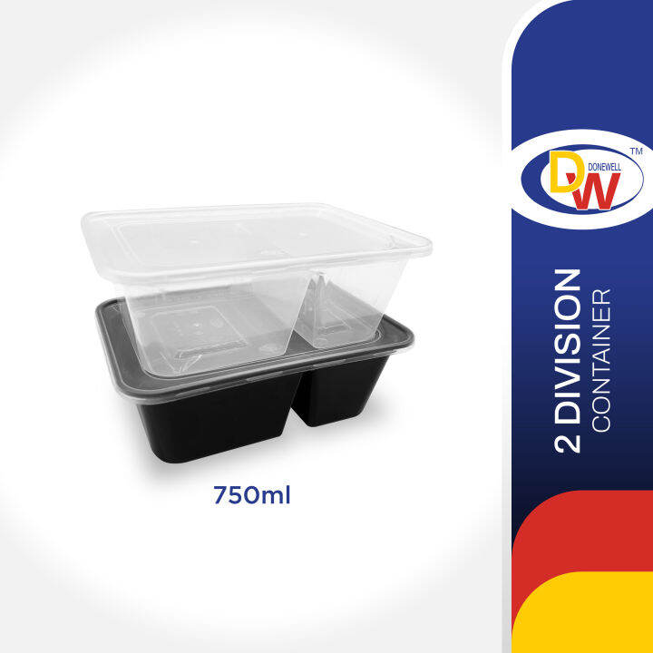 Donewell 2 Division Rectangle 500, 750 Microwavable Food Container Box ...