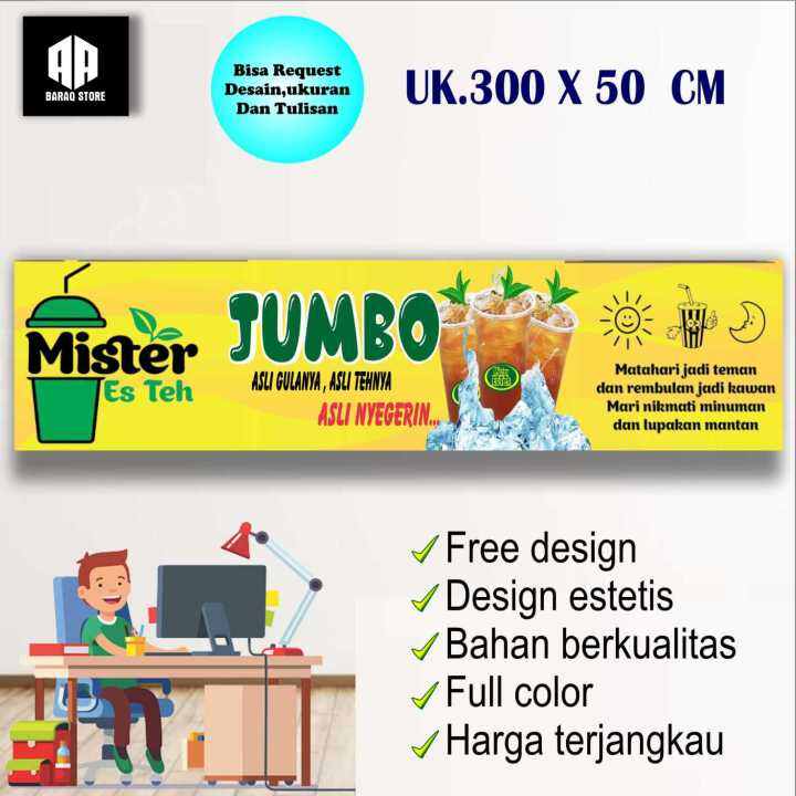 cetak spanduk banner es jumbo kuning ukuran 300X50 CM bisa requet ...