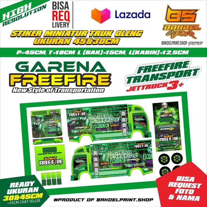 STIKER MAINAN MINIATUR TRUK "FREEFIRE IJO" UKURAN 45CM | Lazada Indonesia