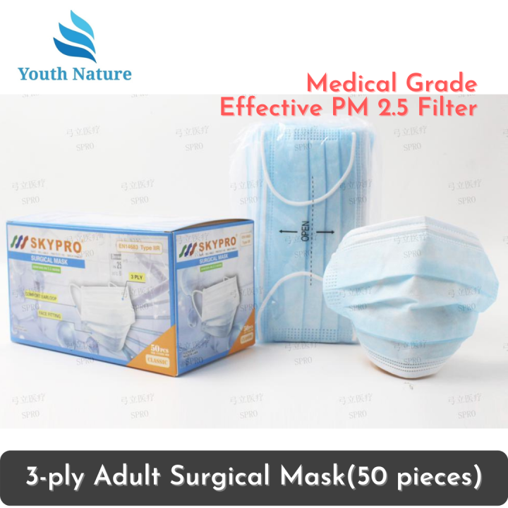 YN | SKYPRO Classic Surgical Mask 3 Ply 50 Pcs / ASTM Level PM2.5 ...