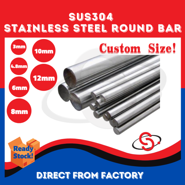 SCM SUS304 Stainless Steel Rod Round Bar Round Shaft Solid Rod Batang ...