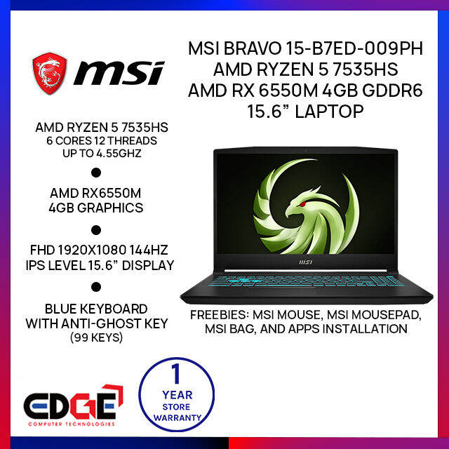 EDGE | MSI Bravo 15 B7ED-009PH AMD Ryzen 5 7535HS AMD RX 6550M 4GB ...