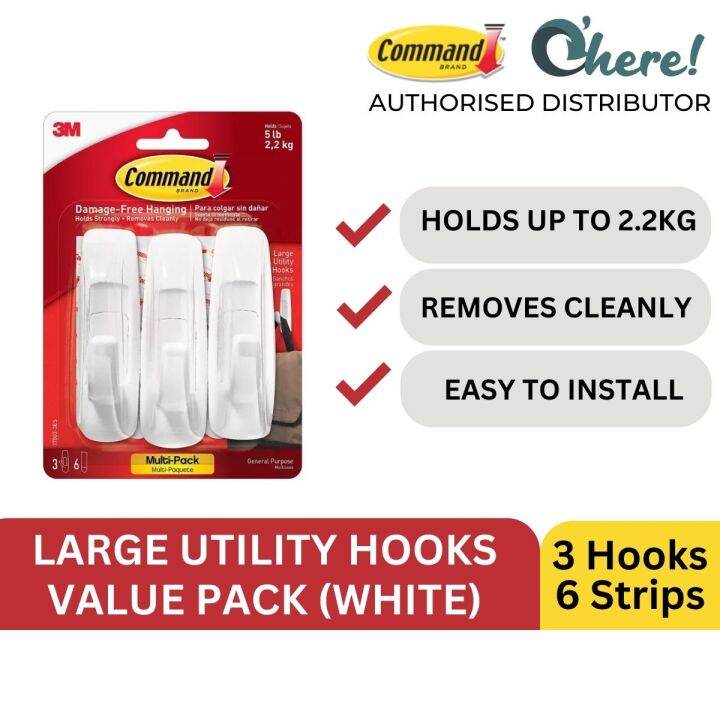 3M COMMAND LARGE HOOKS VALUE PACK 3 HOOKS / 6 STRIPS / 2 KG | Lazada Singapore