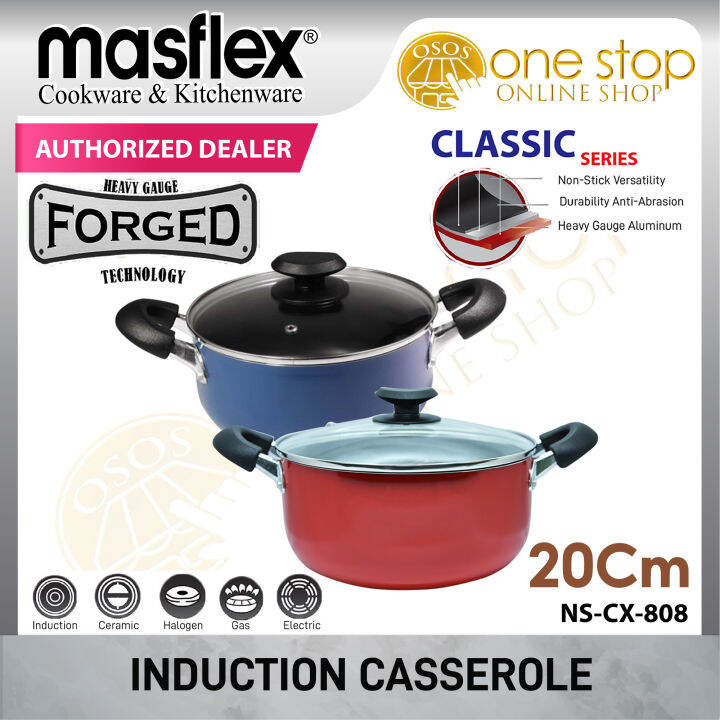 Masflex Original NON-STICK INDUCTION CASSEROLE WITH GLASS LID 20cm NS ...
