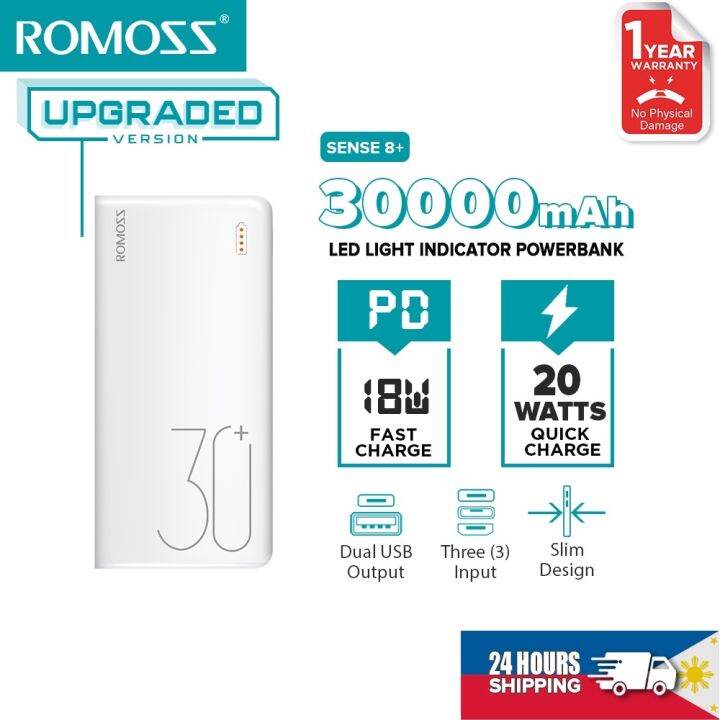 Romoss Sense 8 Plus 30000mAh / 26800mAh QC 3.0 / Sense 8F 22.5W Super Fast Charge Type-C Power ...