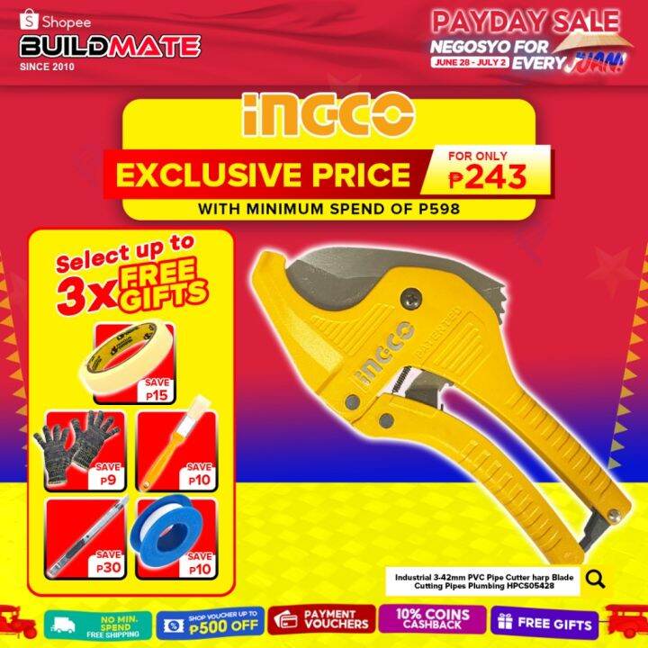 BUILDMATE Ingco Industrial 3-42mm Pipe Cutter Cutting Pipes Plumbing ...