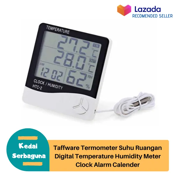 Taffware Termometer Suhu Ruangan Digital Temperature Humidity Meter Clock Alarm Calender ...