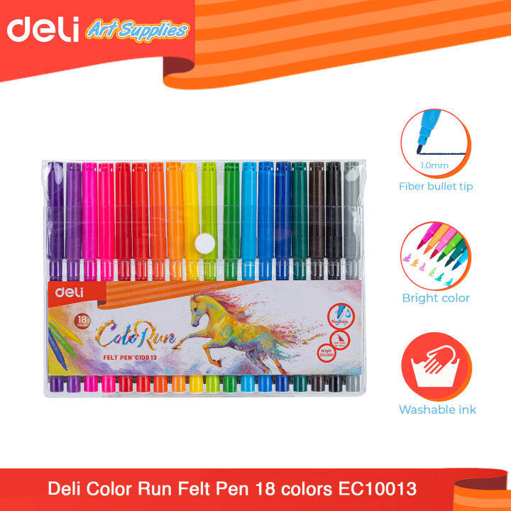 Deli School Supplies- Color Run Felt Pen 18 colors EC10013 [7533C10013 ...