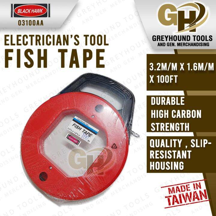 Black Hawk Fishing Tape 3.2 m/m x 1.6m/m x 100ft Cased Electrician's ...