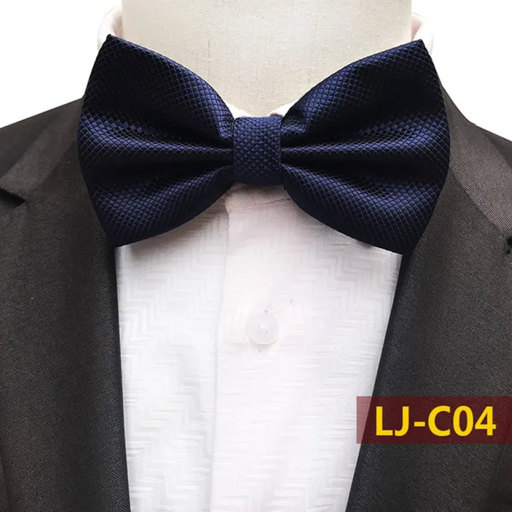 Navy Blue Solid Color Men's Bow Tie Fine Plaid Fabric Adjustable Size For Office Wedding Dinner ...