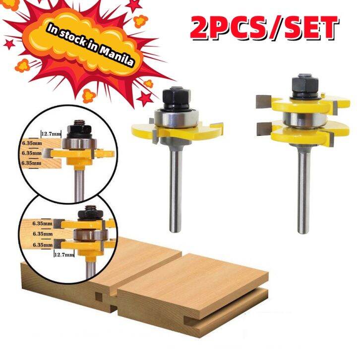 Tongue & Groove Router Bit Set 3/4"Stock 1 4 inch 1/4" Shank 3 Teeth T ...