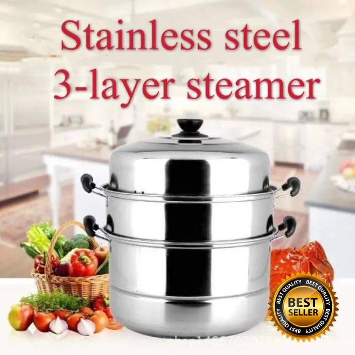 Original Size Stainless 28cm Steel Steamer Cookware Multi-functional 3 ...