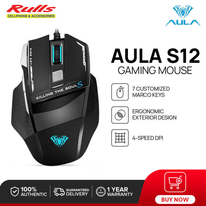 AULA S12 Gaming Mouse| up to 4800 DPI | 7 Customized Marco Keys Breath ...