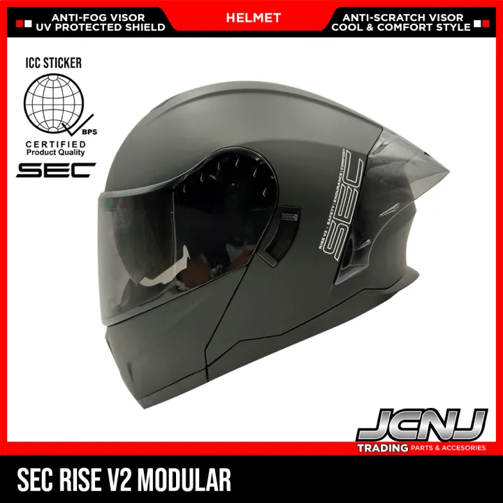 JCNJ Motorcycle Helmet SEC Rise V2 Modular With ICC Dual Visors Clear ...