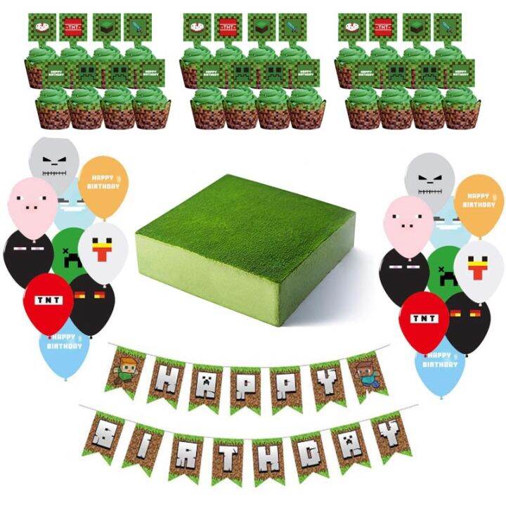 69 Pieces Minecraft Theme Birthday Party Decoration Set for Kids Happy ...
