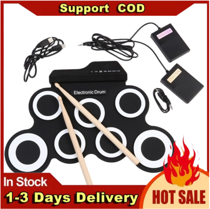 Portable Foldable Silicone Electronic Drum Pad Kit Digital USB MIDI Roll-up with Drumstick Foot ...