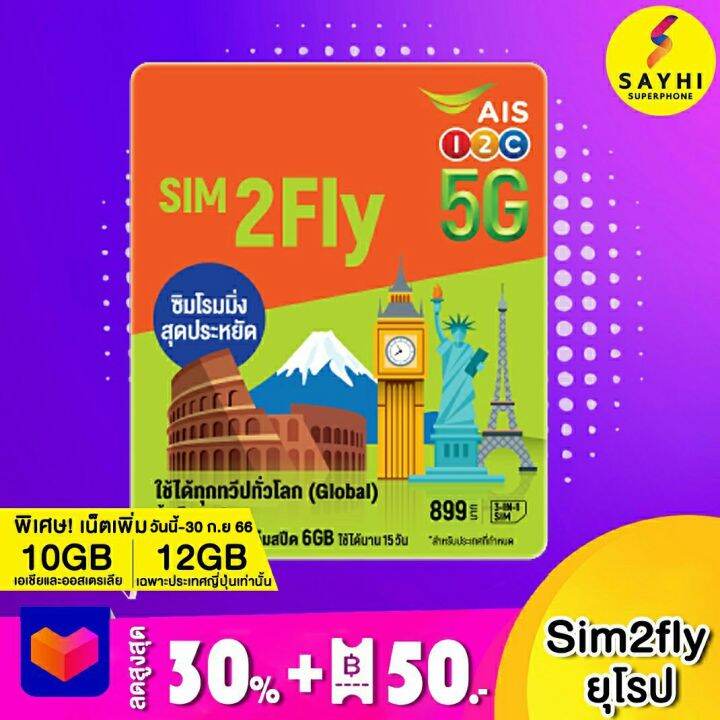 sim2fly ยุโรป เยอรมัน อิตาลี อังกฤษ อเมริกา นอร์เว 6GB 15 วัน รองรับ e ...