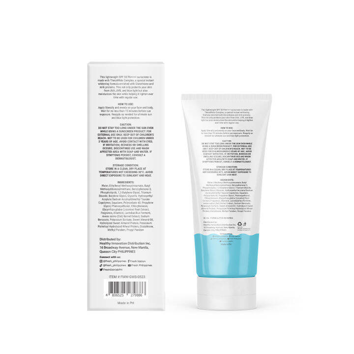 FRESH Skinlab Milk White 3 in 1 Glutathione Whitening Sunscreen SPF 50 ...