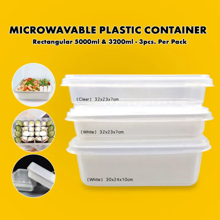 Hodeso Microwavable Plastic Container Rectangular 5000ml & 3200ml - 3pcs. Per Pack | Lazada PH