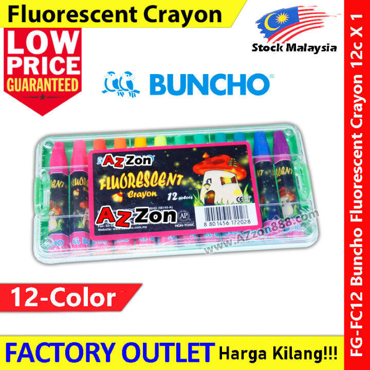 Buncho 12-Color Fluorescent Crayon 12-warna Crayon Highlight #Buncho #12色 #荧光色 #蜡笔 #FG-FC12 | Lazada