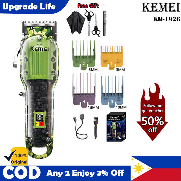 Kemei KM-1926 Transparent Style LED Professional Hair Cutting Machine USB Rechargeable Clipper ...